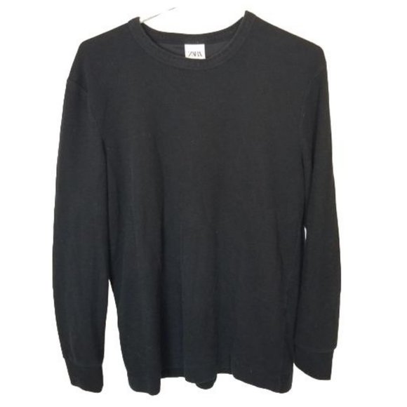 Zara | Sweaters | Zara Mens S Black Solid Long Sleeves Crew Neck Pul ...